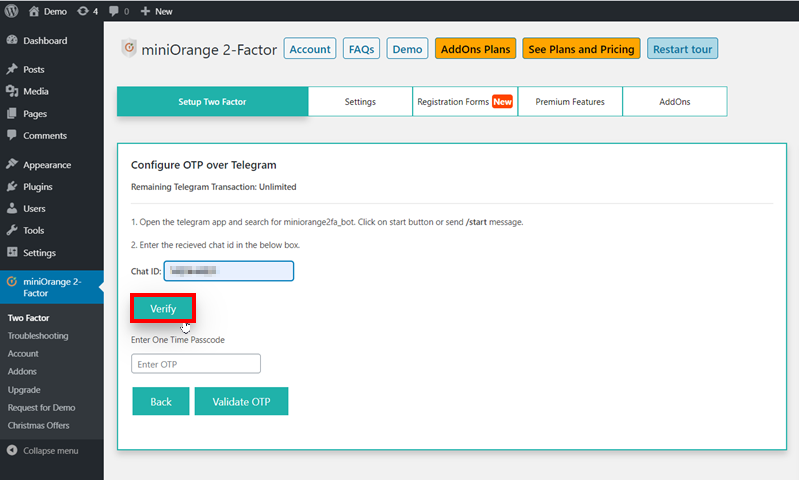 How to setup OTP over Telegram for two factor authentication? | OTP ...